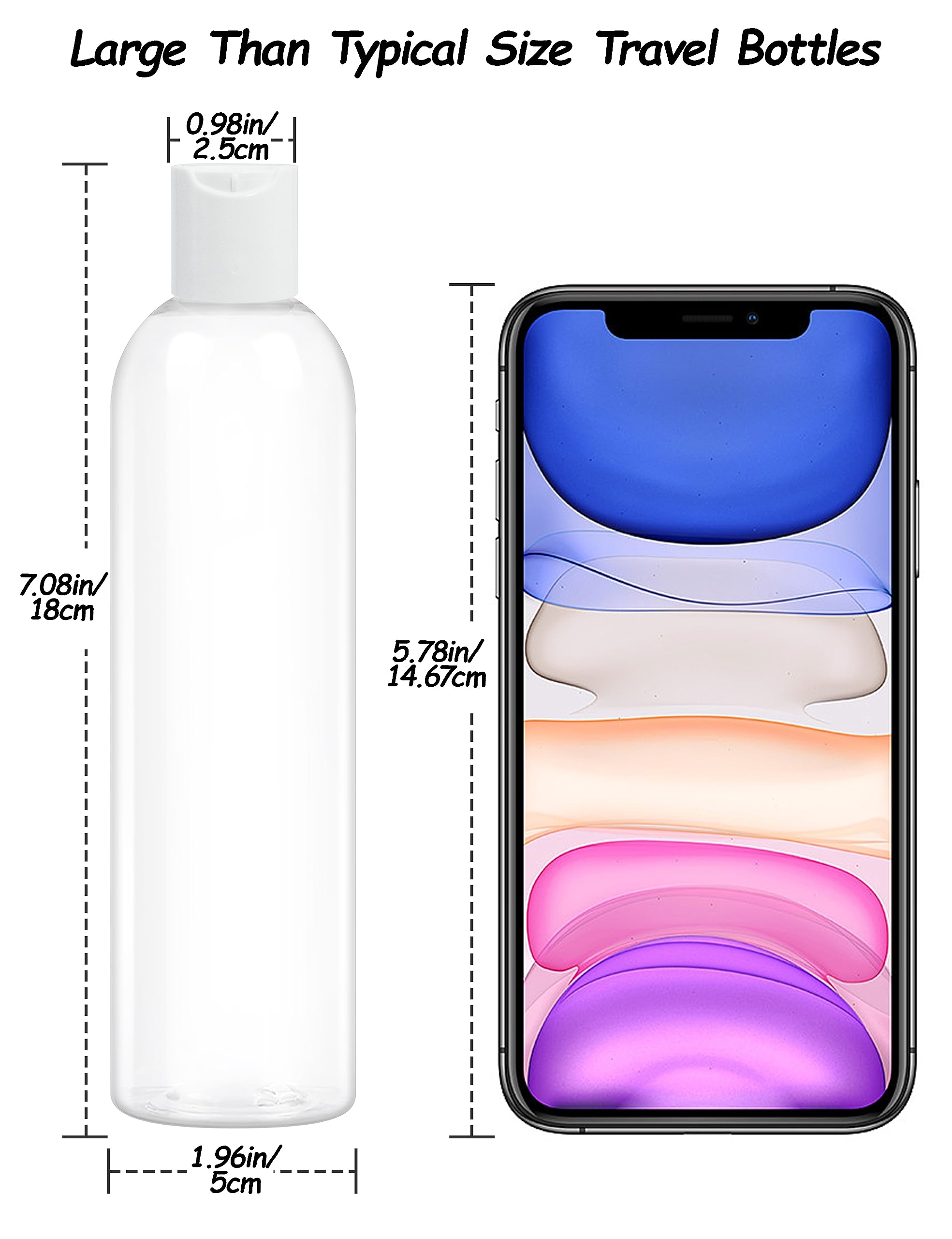 ZLEVEAYN 2 Pack 8 oz Clear Plastic Bottles with White Disc Caps Refillable Empty Squeeze Containers Cosmetic Bottles for Toiletries Conditioner Shampoo Lotions Gels