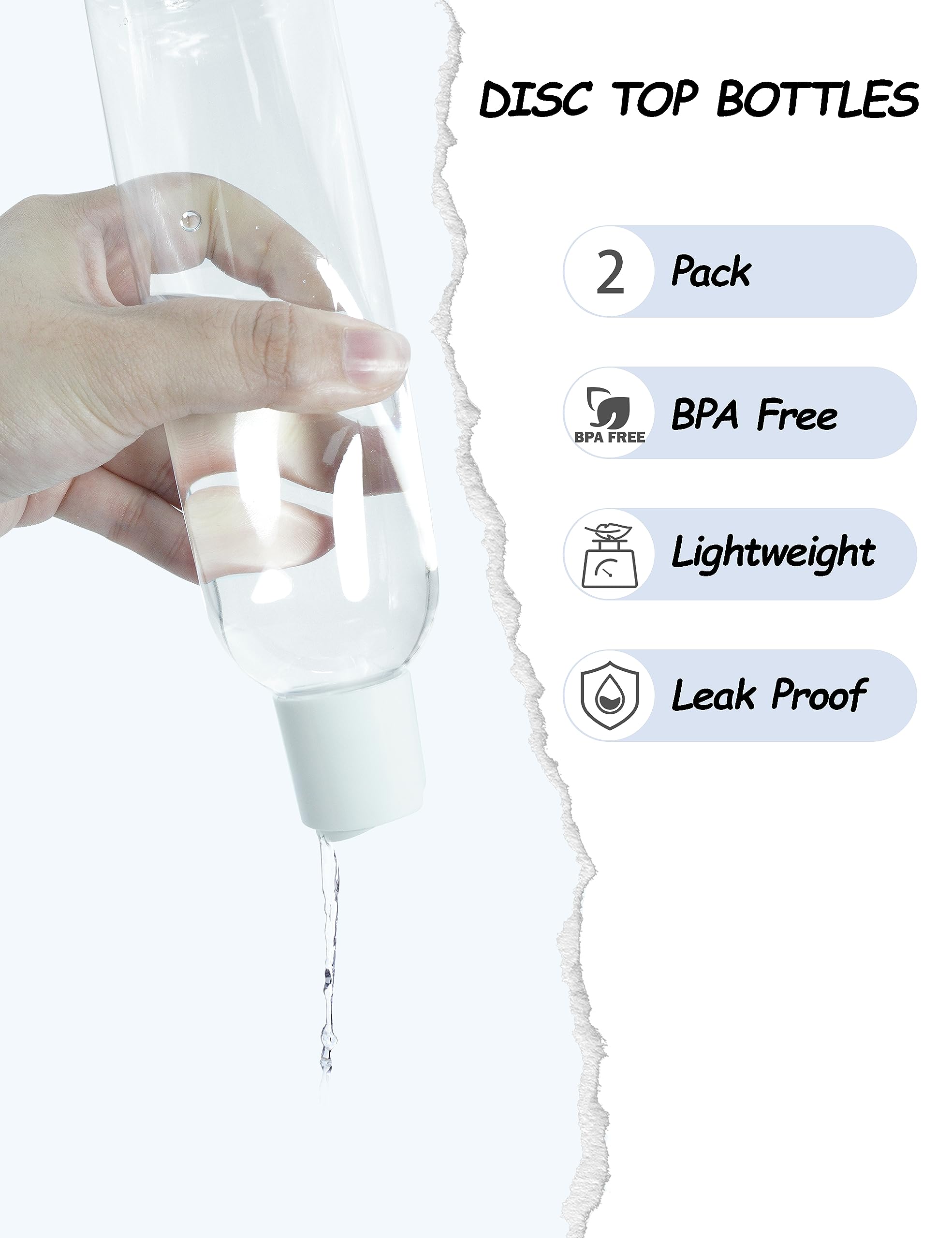ZLEVEAYN 2 Pack 8 oz Clear Plastic Bottles with White Disc Caps Refillable Empty Squeeze Containers Cosmetic Bottles for Toiletries Conditioner Shampoo Lotions Gels