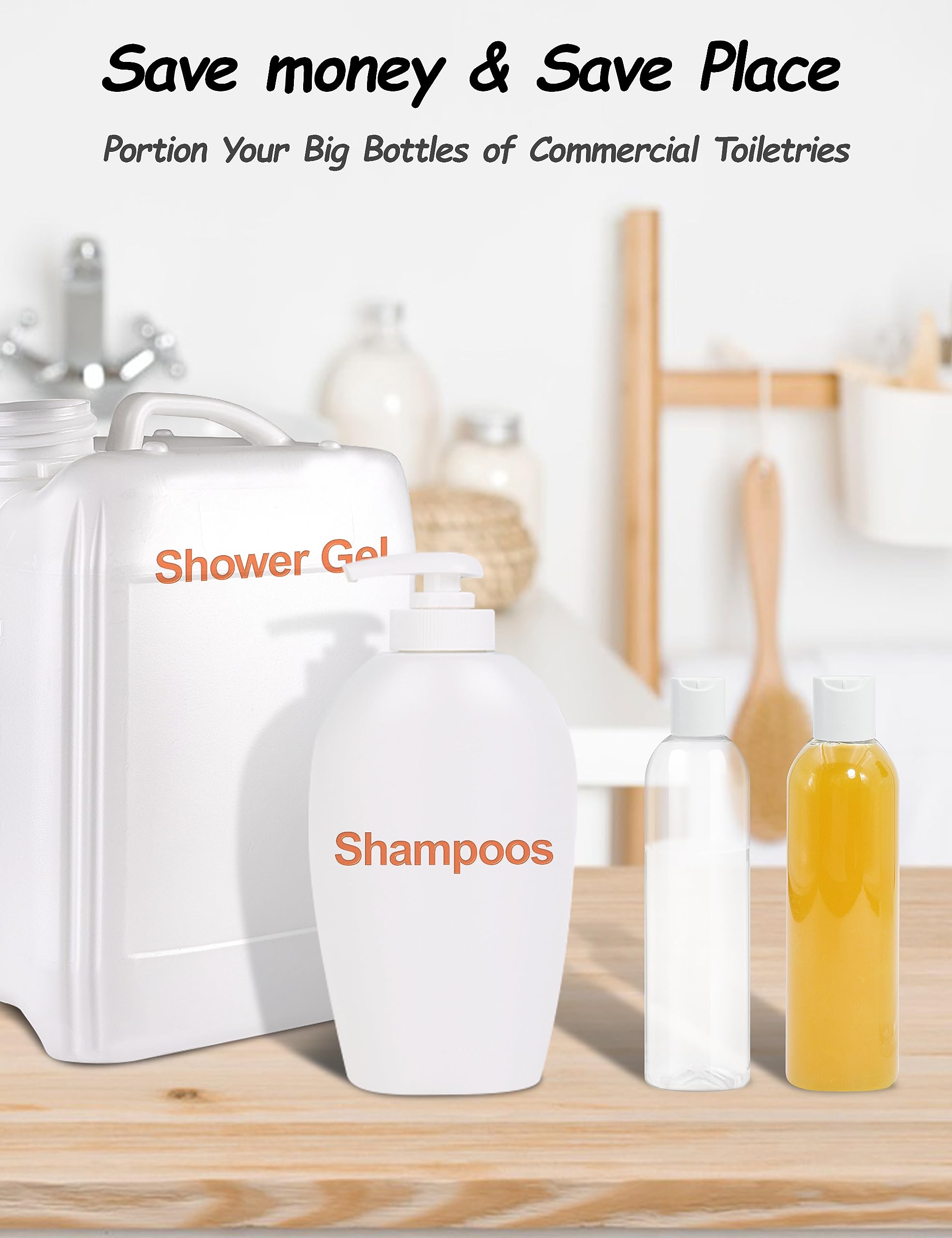 ZLEVEAYN 2 Pack 8 oz Clear Plastic Bottles with White Disc Caps Refillable Empty Squeeze Containers Cosmetic Bottles for Toiletries Conditioner Shampoo Lotions Gels