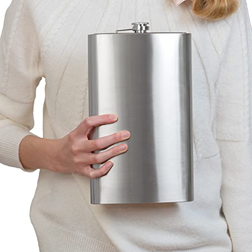 Maxam Jumbo Stainless Steel Flask, Dishwasher Safe Extra Large Drinking Flask, Polished Silver, 64 Ounce Capacity