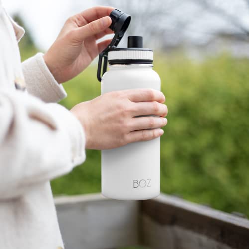 BOZ Stainless Steel Water Bottle XL (1 L / 32oz) Wide Mouth, BPA Free, Vacuum Double Wall Insulated (Ivory White)