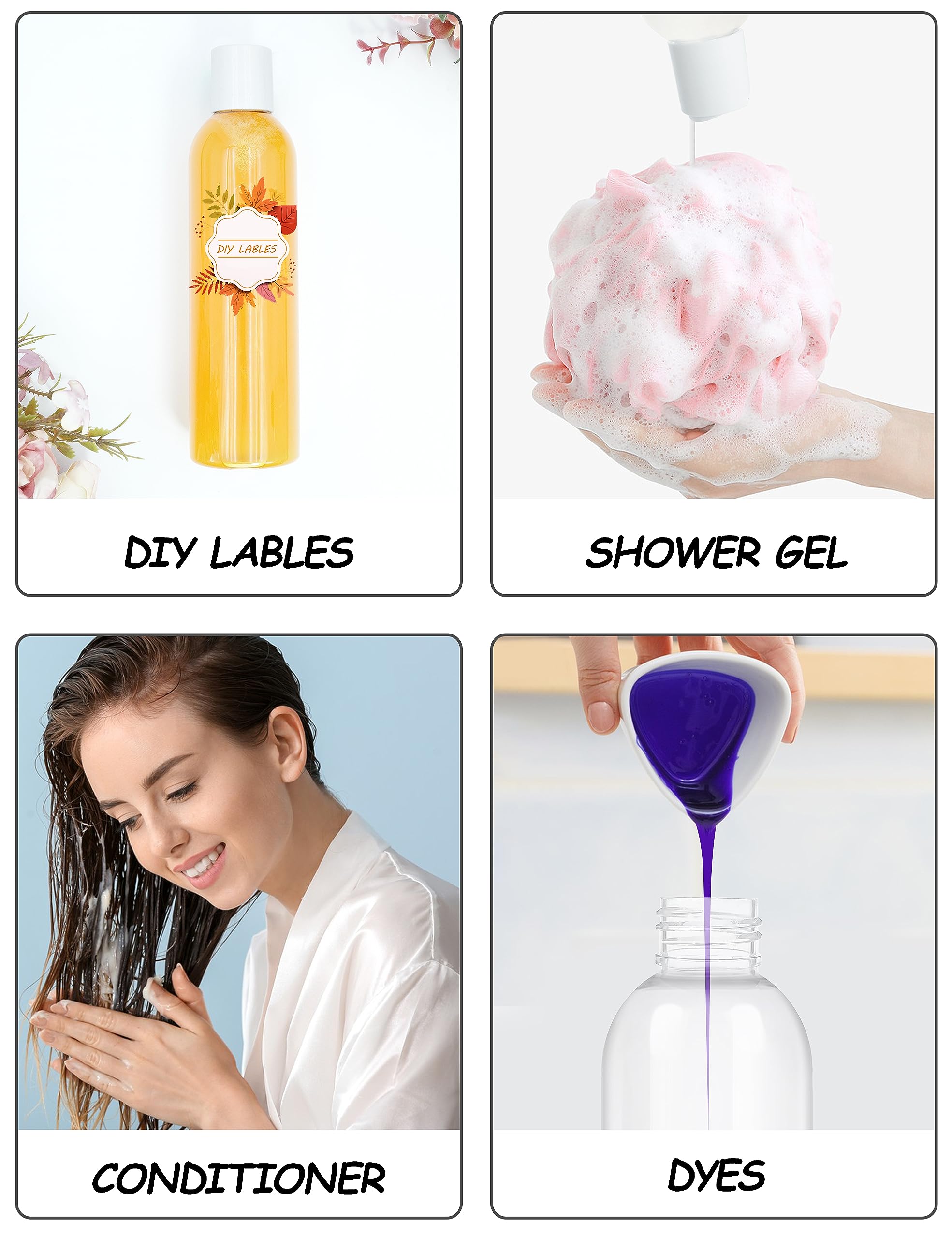 ZLEVEAYN 2 Pack 8 oz Clear Plastic Bottles with White Disc Caps Refillable Empty Squeeze Containers Cosmetic Bottles for Toiletries Conditioner Shampoo Lotions Gels