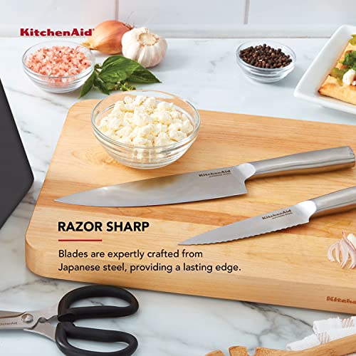 KitchenAid Gourmet Forged Stainless Steel Knife Block Set with Built-in Knife Sharpener, High-Carbon Japanese Stainless Steel Kitchen Knives, Sharp Kitchen Knife Set with Block, 14 Piece, Black
