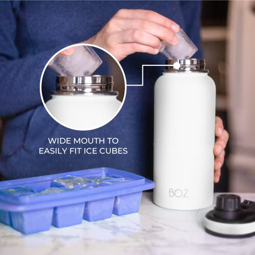BOZ Stainless Steel Water Bottle XL (1 L / 32oz) Wide Mouth, BPA Free, Vacuum Double Wall Insulated (Ivory White)