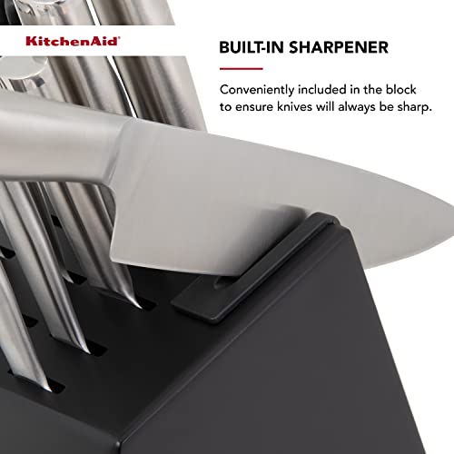 KitchenAid Gourmet Forged Stainless Steel Knife Block Set with Built-in Knife Sharpener, High-Carbon Japanese Stainless Steel Kitchen Knives, Sharp Kitchen Knife Set with Block, 14 Piece, Black