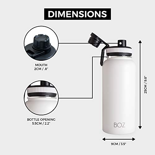 BOZ Stainless Steel Water Bottle XL (1 L / 32oz) Wide Mouth, BPA Free, Vacuum Double Wall Insulated (Ivory White)