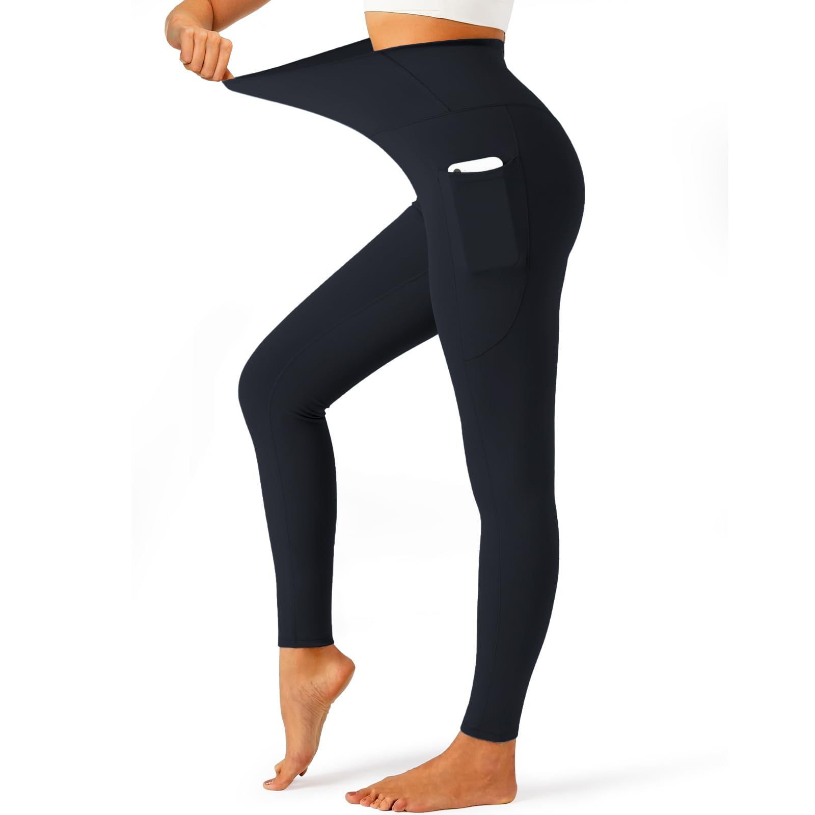 YOYOYOGA Leggings with Pockets Soft Stretchy Yoga Pants Women Tummy Control High Waisted Ankle Leggings Workout Compression Black XL