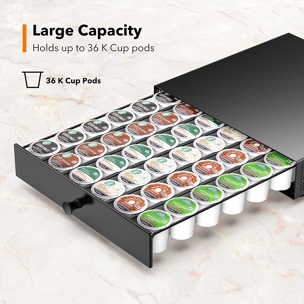 Goldlion K Cup Holder Coffee Pod Organizer K Cup Organization Storage Drawer Maker Stand Tray Counter Bartesian Rack Countertop Dolce Gusto Capsules Compatible with Keurig Accessories Holds 36 Pods