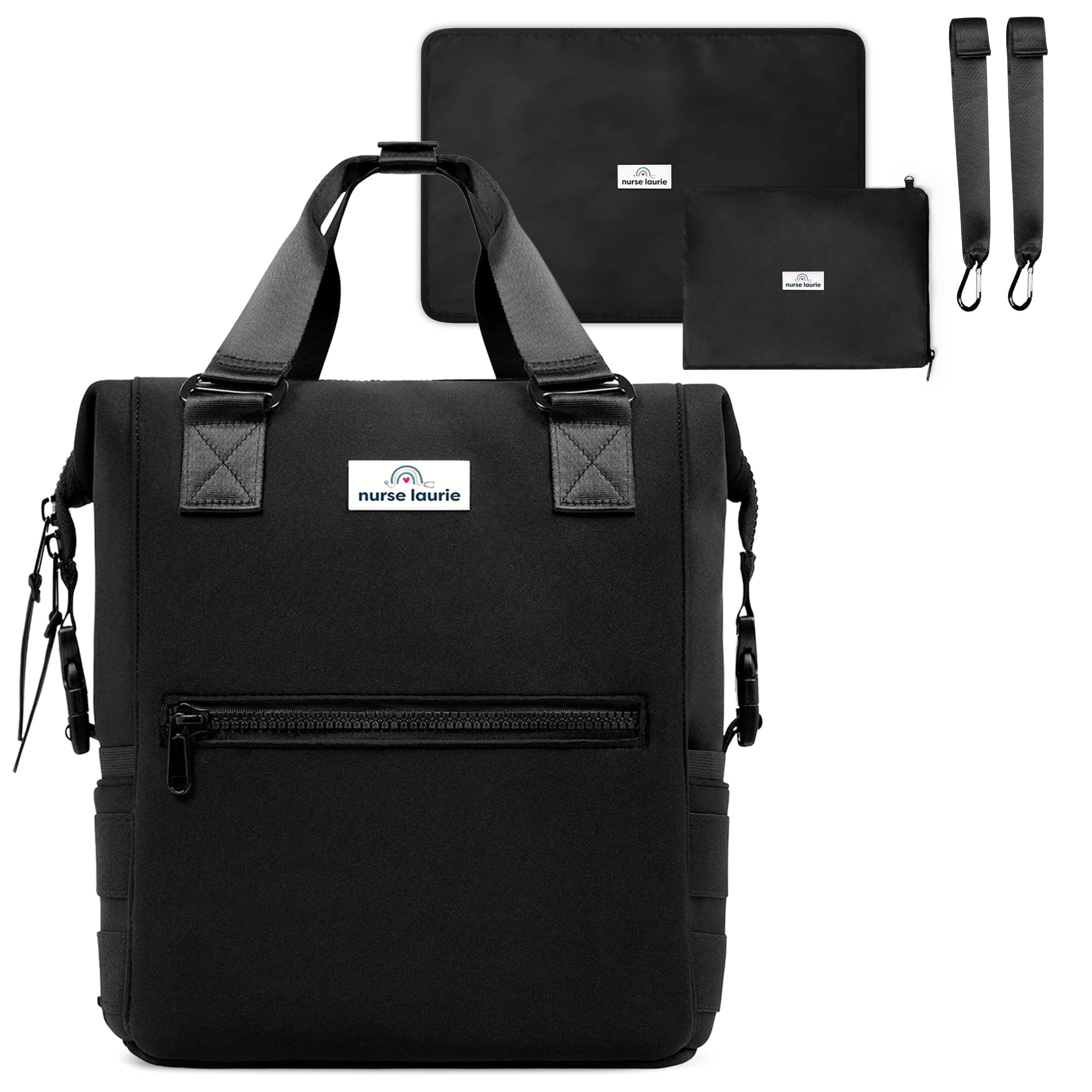 Nurse Laurie Baby Diaper Bag - Unisex Toddler Travel Bag for Maternity and Essentials - Multifunction and Insulated Pockets - Black