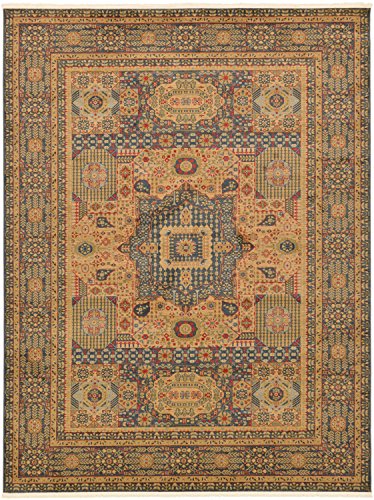 Unique Loom Palace Collection Traditional, Southwestern, Medallion, Geometric Area Rug, 9' 0" x 12' 0", Navy Blue/Tan