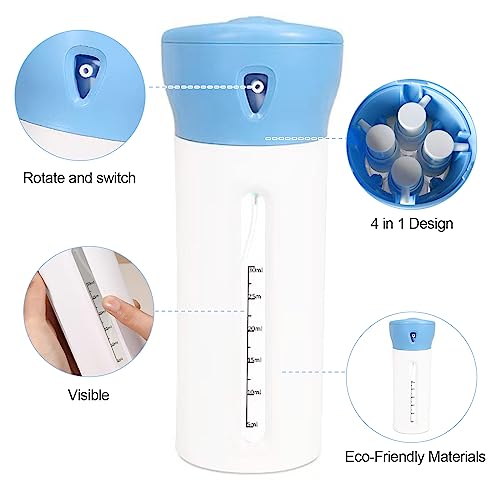 Harewu 4 in 1 Travel Liquid Dispenser Container, Portable Travel Leak Proof Container with 4 Liquid Dispensing Bottles.for Toiletries, Shampoo,Conditioner,Lotion,Shower Gel, Cosmetics (Blue)