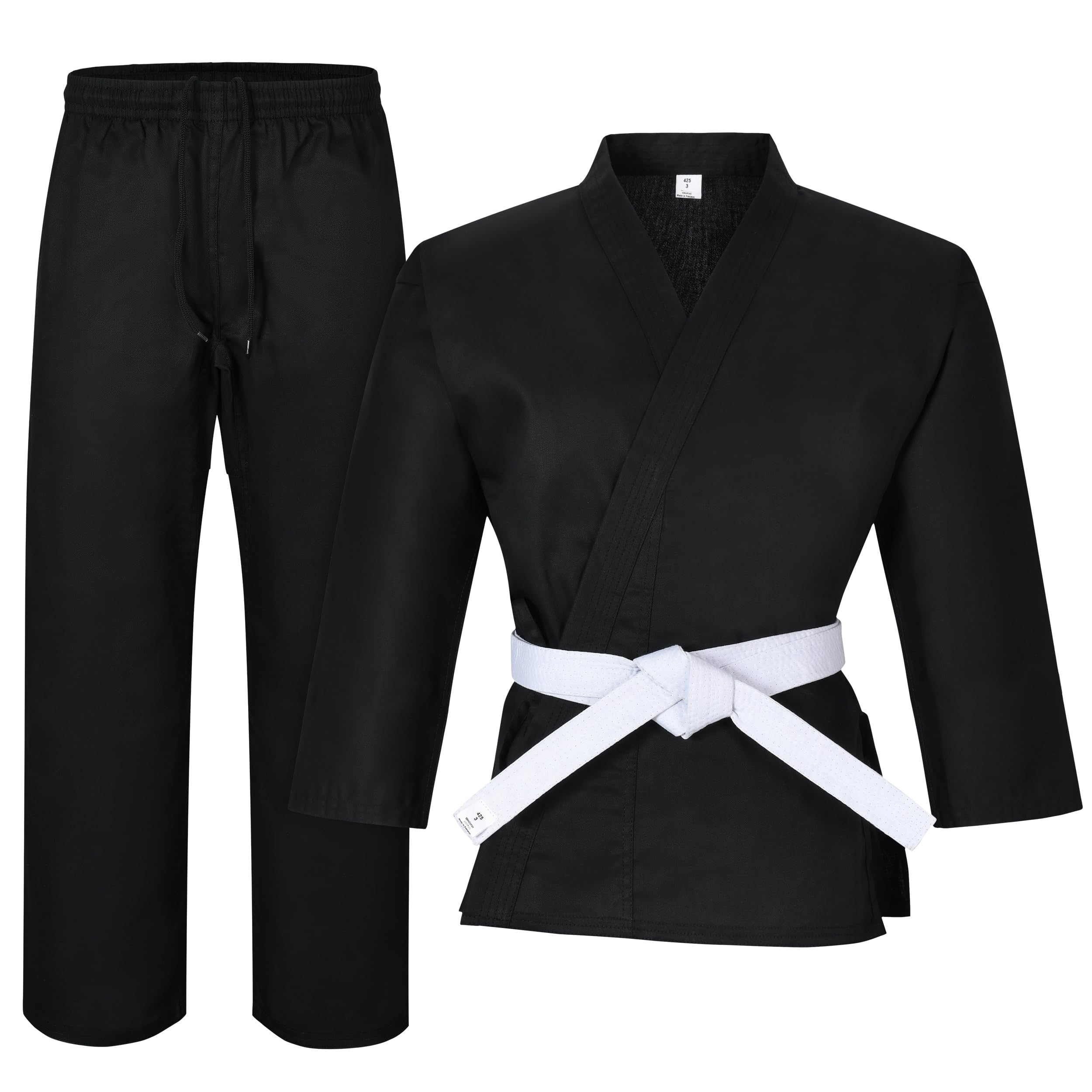 Karate gi Martial Arts Elastic Drawstring Karate Uniform For Kids & Adult Lightweight Student Gi with Free Belt 00 (3'9"-4'/50 lbs)