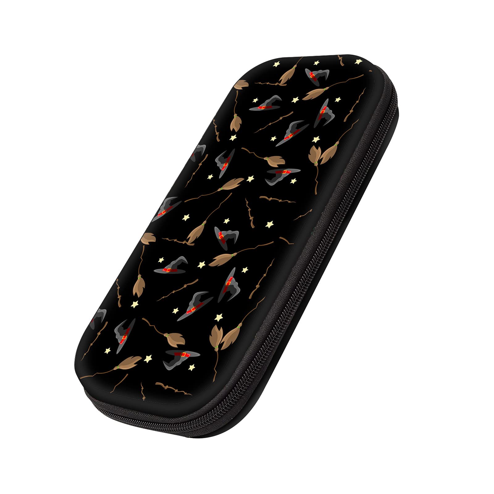 Carrying Case Compatible with Switch 2017 / Switch OLED 2021 Console Joy-Con with 10 Game Card Slots , Halloween pattern design with witch hat, magic wand, star and broom
