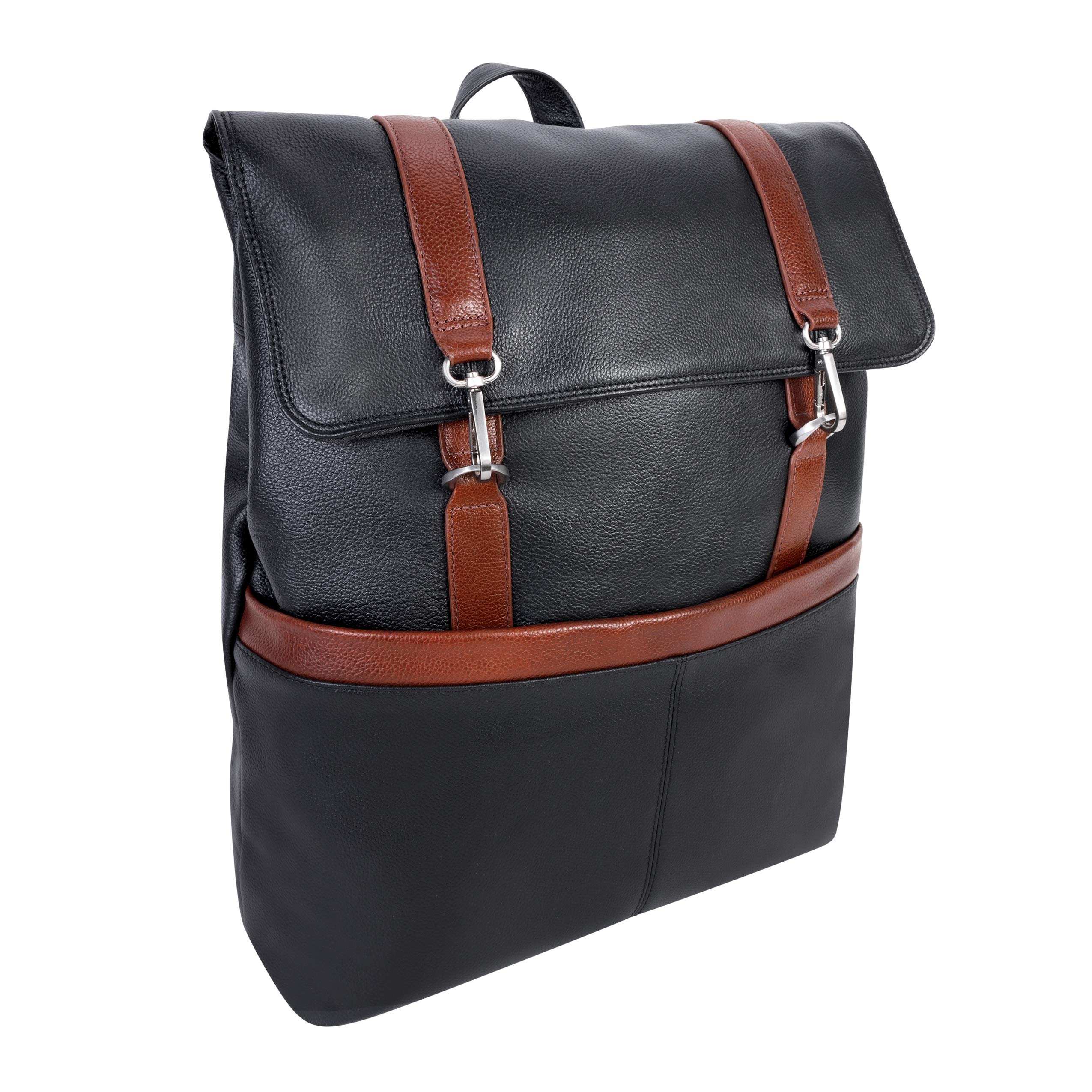 McKleinUSA Element Pebble Grain Calfskin Leather 17" Leather Two-Tone Flap-Over Laptop & Tablet Backpack Black (18472)