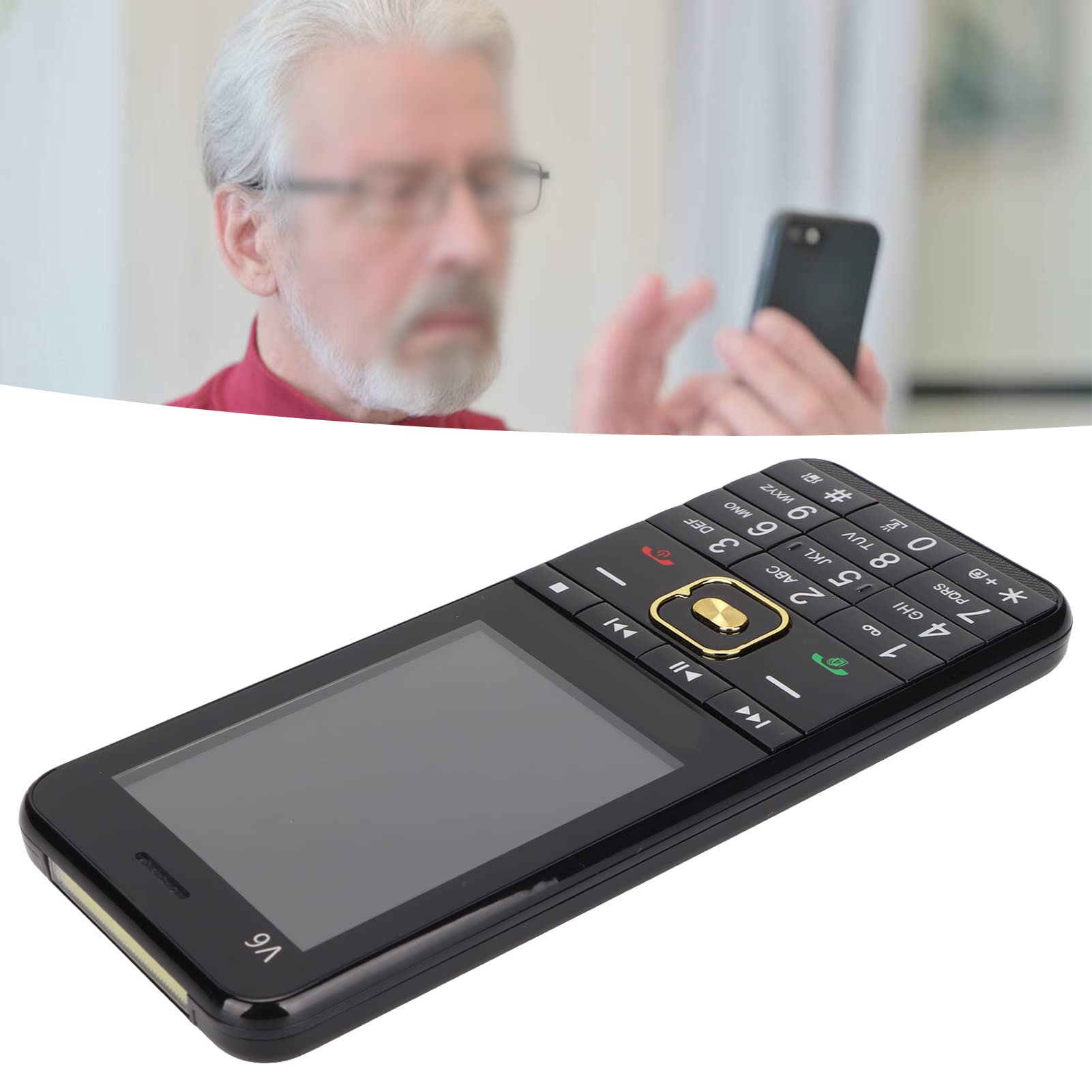 PUSOKEI V6 2G GSM Unlocked Cell Phone,2000mAh battery Long Standby Seniors Cell Phone,2.8in HD Screen Four Cards Four Standbys Cellphone for Elderly and Kids(black)