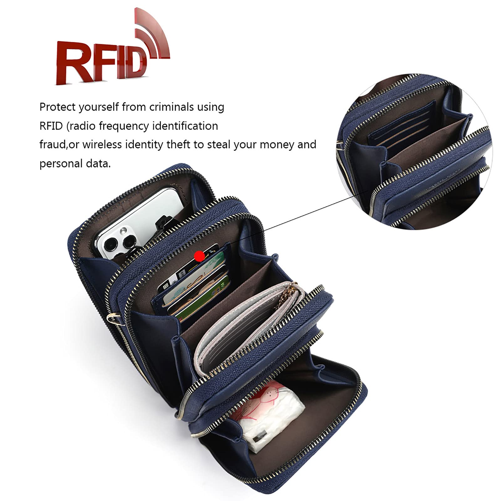 myfriday Touch Screen Crossbody Phone Purse for Women, Rfid Blocking Small Cellphone Shoulder Purse with 2 Adjustable Strap