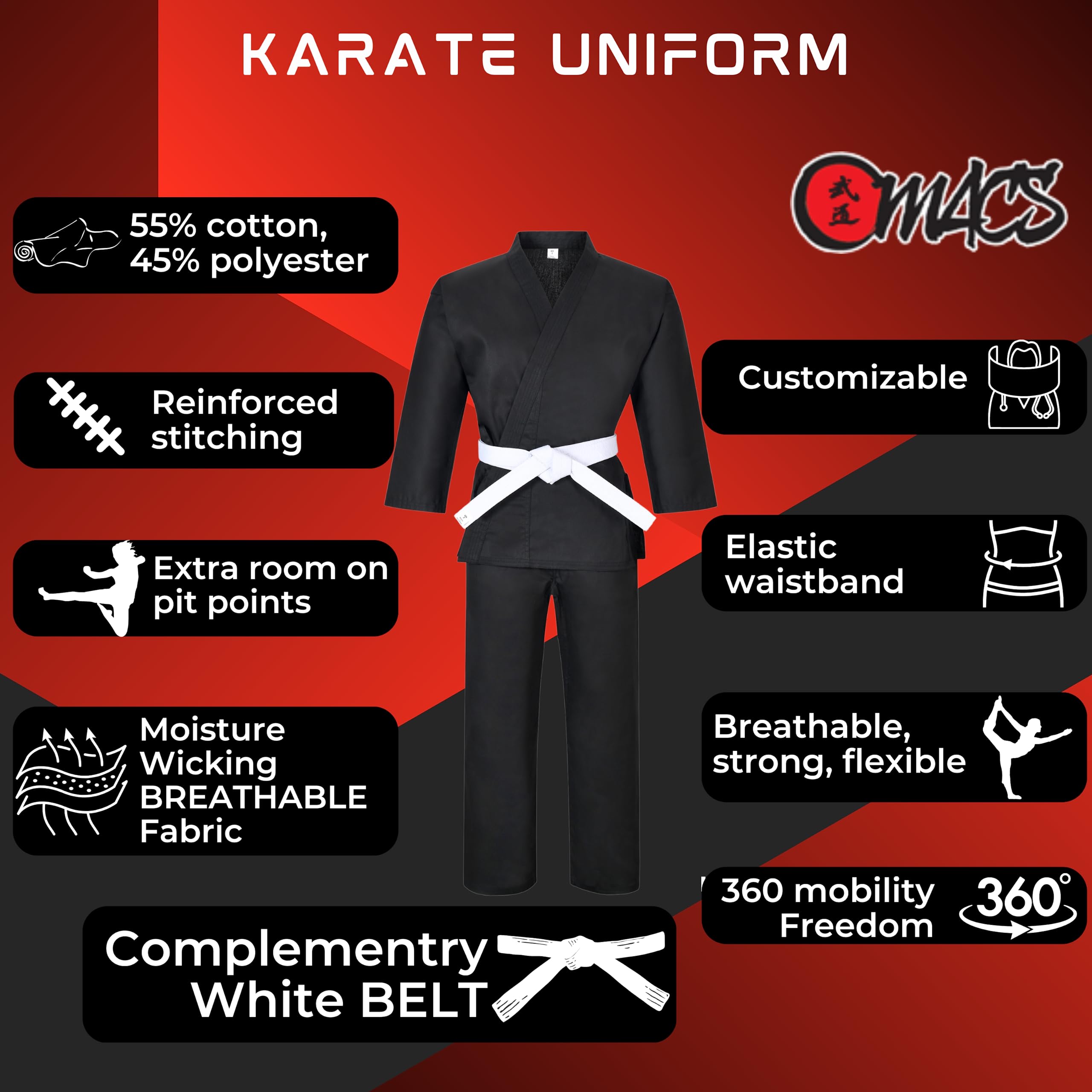 Karate gi Martial Arts Elastic Drawstring Karate Uniform For Kids & Adult Lightweight Student Gi with Free Belt 00 (3'9"-4'/50 lbs)