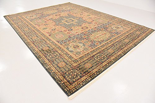 Unique Loom Palace Collection Traditional, Southwestern, Medallion, Geometric Area Rug, 9' 0" x 12' 0", Navy Blue/Tan