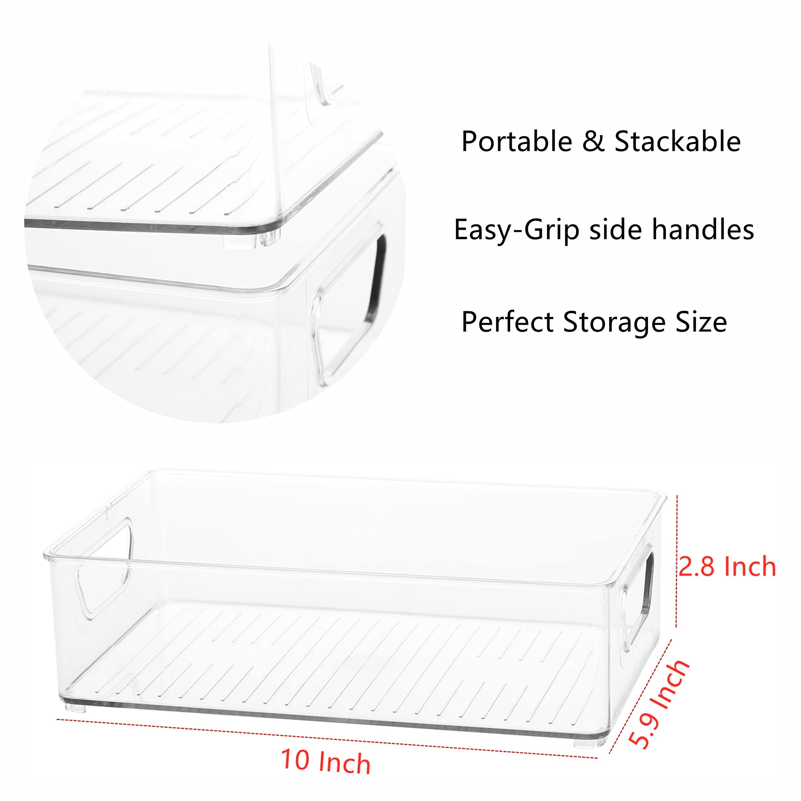 Cq acrylic Stackable Refrigerator Organizer Bins,6 Pack Clear Kitchen Organizer Container Bins with Handles for Pantry,Cabinets,Shelves,Drawer, Fridge BPA Free