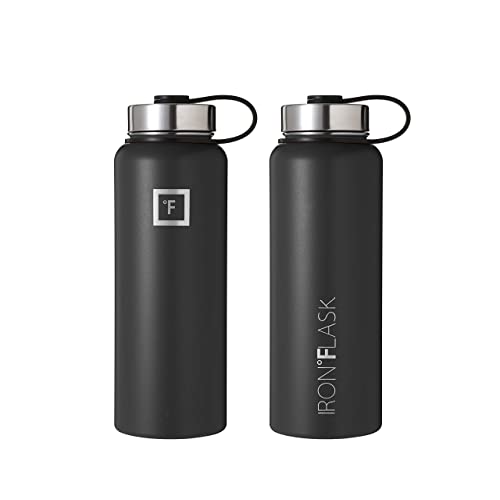 IRON °FLASK Sports Water Bottle - 40 Oz, 3 Lids (Spout Lid), Leak Proof, Vacuum Insulated Stainless Steel, Double Walled, Thermo Mug, Metal Canteen