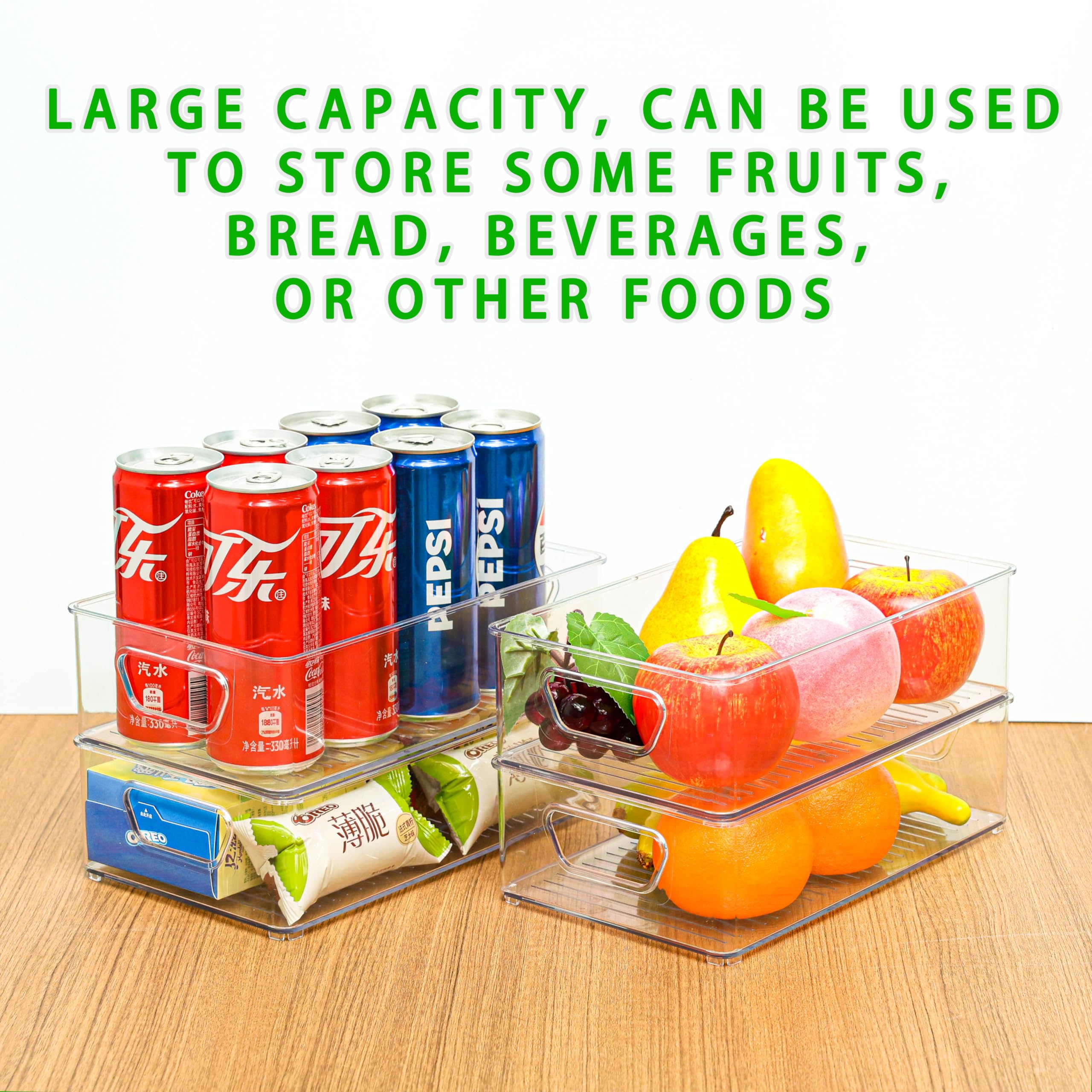 Cq acrylic Stackable Refrigerator Organizer Bins,6 Pack Clear Kitchen Organizer Container Bins with Handles for Pantry,Cabinets,Shelves,Drawer, Fridge BPA Free