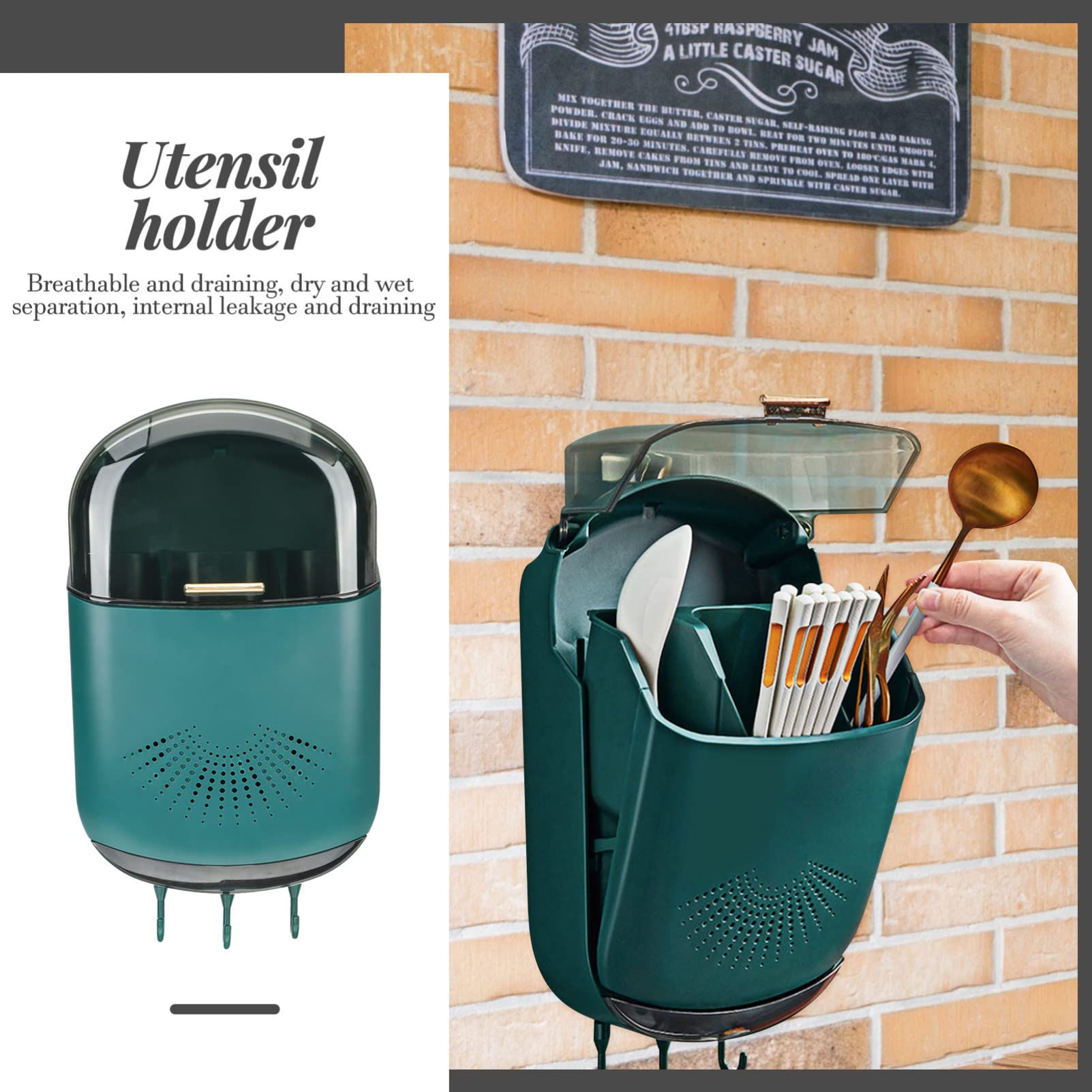 Luxshiny Wall Mount Utensil Holder Hanging Chopstick Fork Spoon Drying Rack with Hook Flatware Storage Organizer Knife Holder Towel Rack Cookware Cutlery Holder
