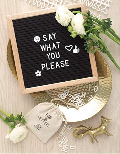 DesignWorks Ink Felt Letterboard with Stand - 10 x 10 in Changeable Letter Board with White Letters and Black Felt for Announcements, Milestones, First Day of School, Office, and Classroom