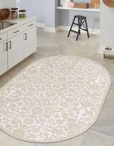Unique Loom Rushmore Collection Area Rug - TAFT (6' x 9' Oval, Snow White/Beige)