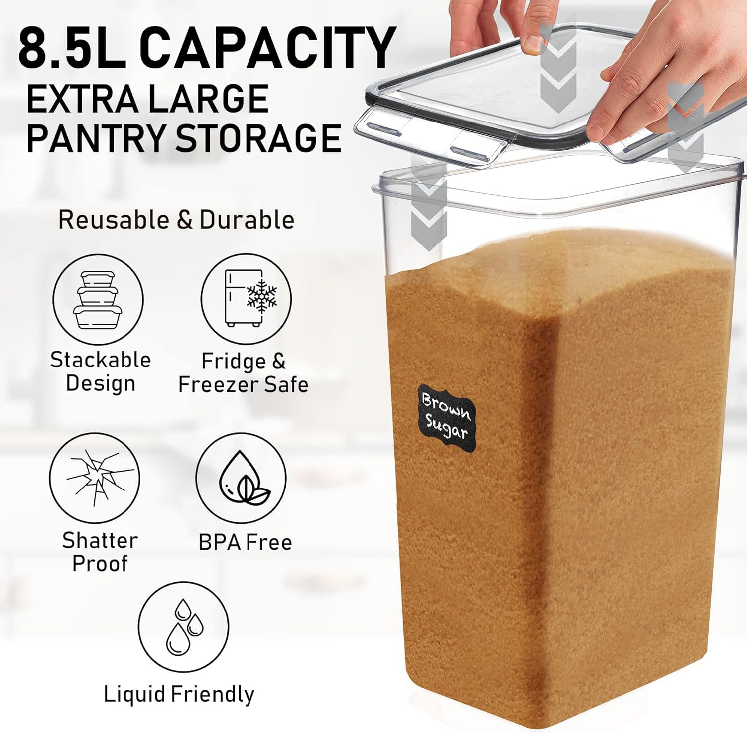 Extra Large Food Storage Containers with Airtight Lids, Set of 2 (8.5L / 287 Oz) MAXIMIZE Storage Space for Flour Sugar Rice Baking Supply, Kitchen & Pantry Bulk Food Storage for Kitchen Organization