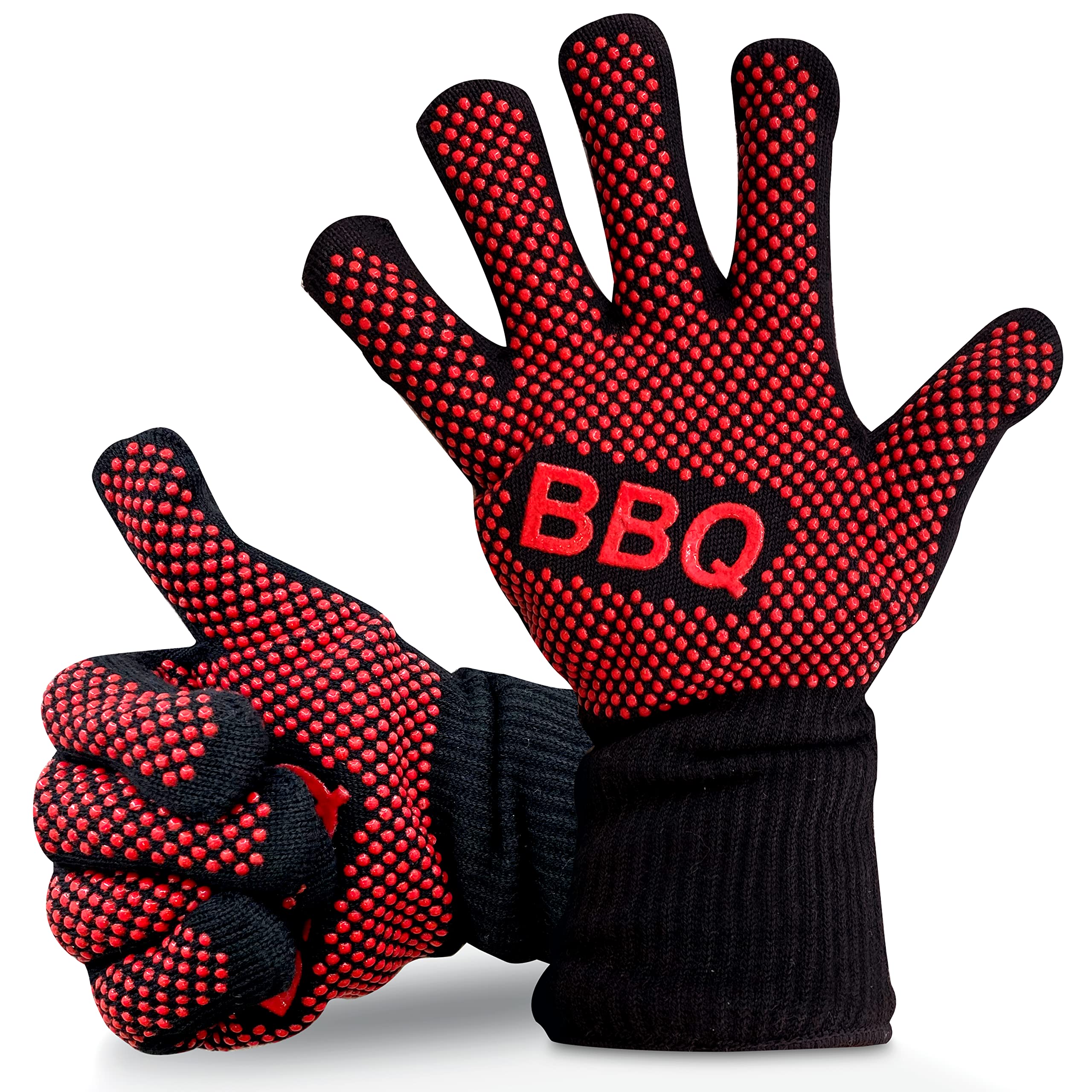 1472℉ Extreme Heat Resistant Grill Gloves - 14'' Food Grade Kitchen Oven Mitts, Silicone Non-Slip Cooking Gloves for Barbecue (Pair)