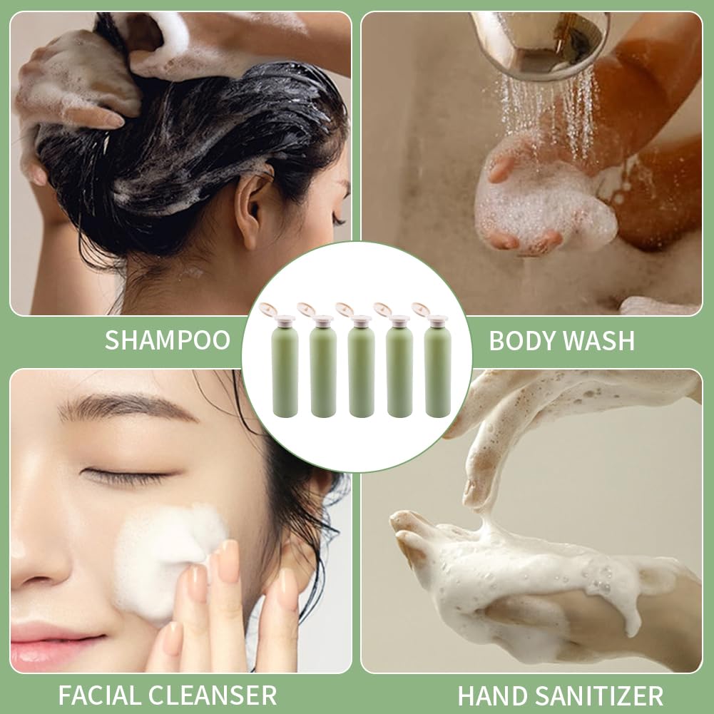 5pcs Green Plastic Empty Squeeze Bottles,Travel Shampoo Bottles,Squeeze Bottles with Flip Cap,8.8oz 260ml Leak Proof Refillable Container for Face Cream, Lotion, Shampoo, Conditioner