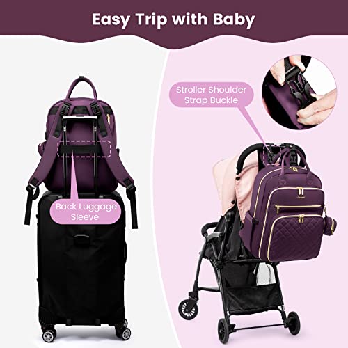 LOVEVOOK Diaper Bag Backpack, Quilted Baby Bag with Changing Pad & Pacifier Holder,Maternity Baby Changing Bags,Purple