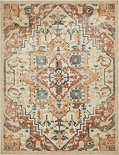 Unique Loom Oslo Collection Distressed Botanical Medallion Beige Area Rug (10' x 13')