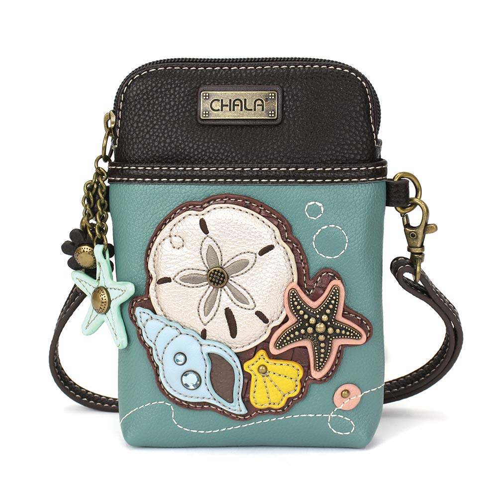 CHALA Cell Phone Crossbody Purse-Women PU Leather/Canvas Multicolor Handbag with Adjustable Strap - Sand Dollar - teal