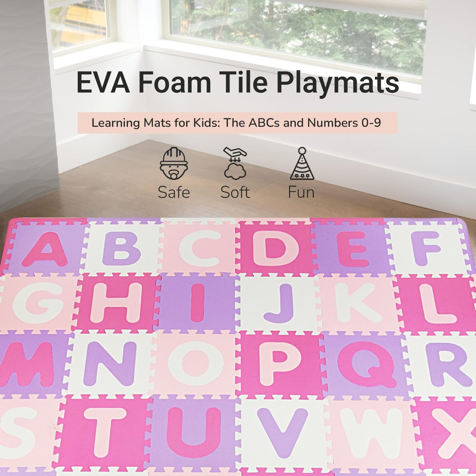Tadpoles Foam Playmats for Kids, 36 Interlocking Tiles Teach the ABCs and Numbers 0-9, For Ages 3 and Up, Colors: Pink/Purple, 36 Count (Pack of 1)