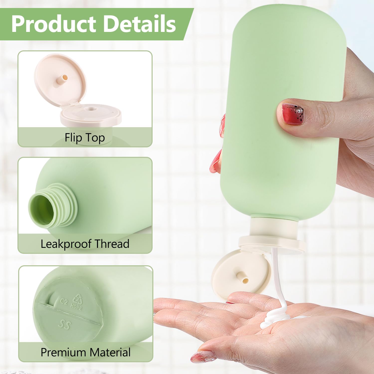 5 Pcs 300ml/10oz Squeeze Bottles Plastic Travel Lotion Bottles Refillable Containers with Flip Cap for Toiletries Creams Lotion Shampoo Conditioner