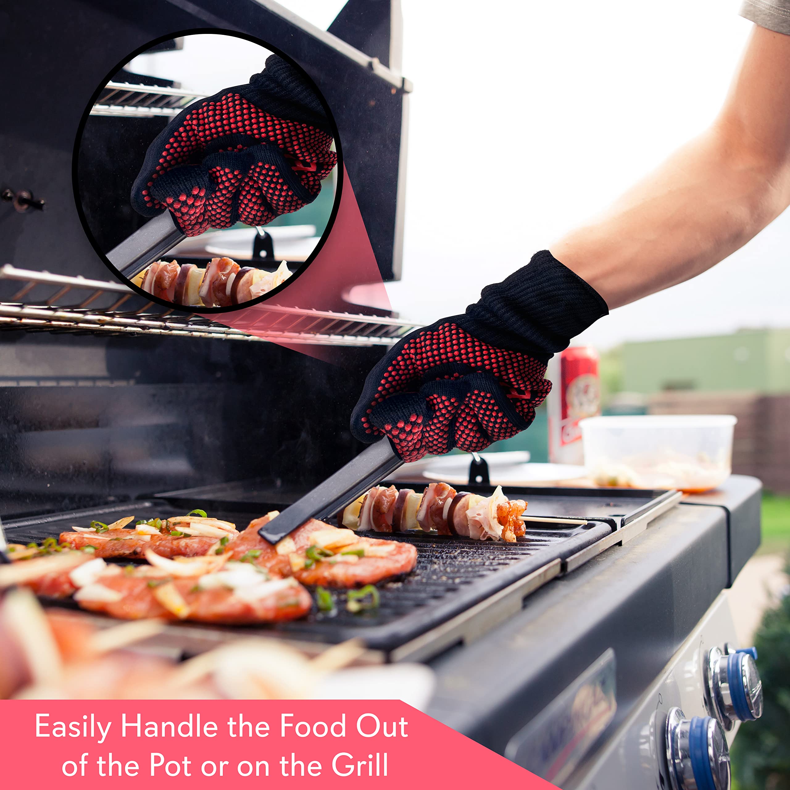 1472℉ Extreme Heat Resistant Grill Gloves - 14'' Food Grade Kitchen Oven Mitts, Silicone Non-Slip Cooking Gloves for Barbecue (Pair)