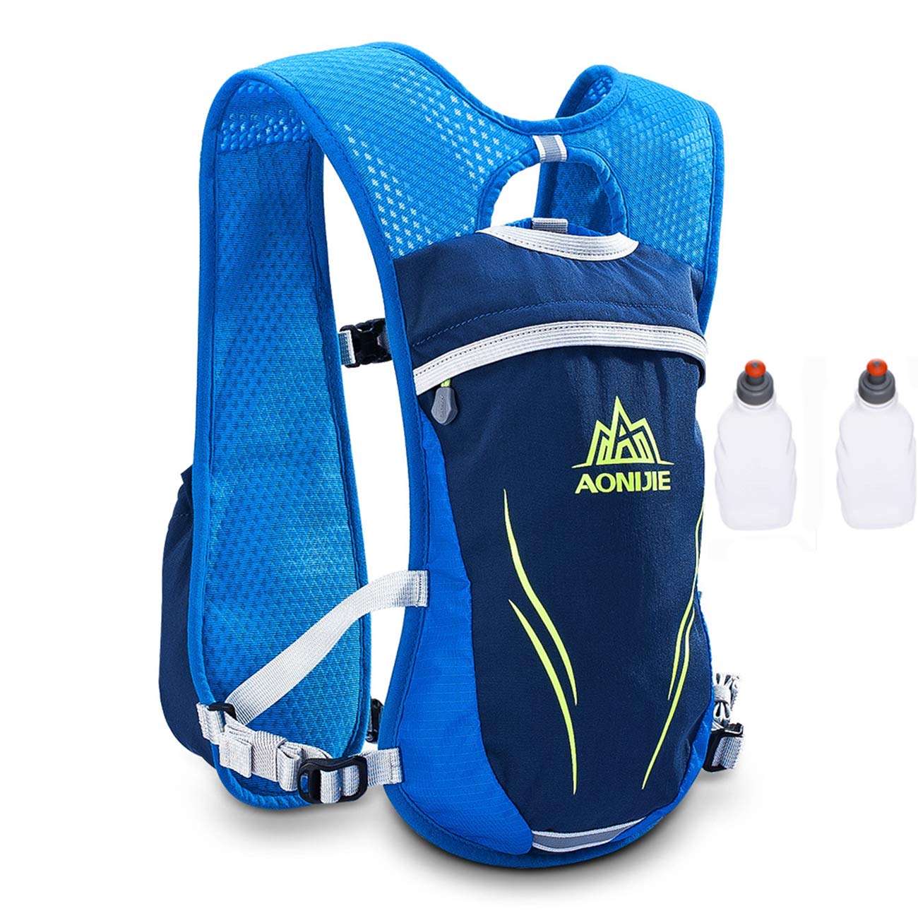 AONIJIE Lightweight Unisex 5.5L Running Race Hydration Vest Hydration Pack Backpack Riding Bag (Blue+2pcs 250ml Bottle)