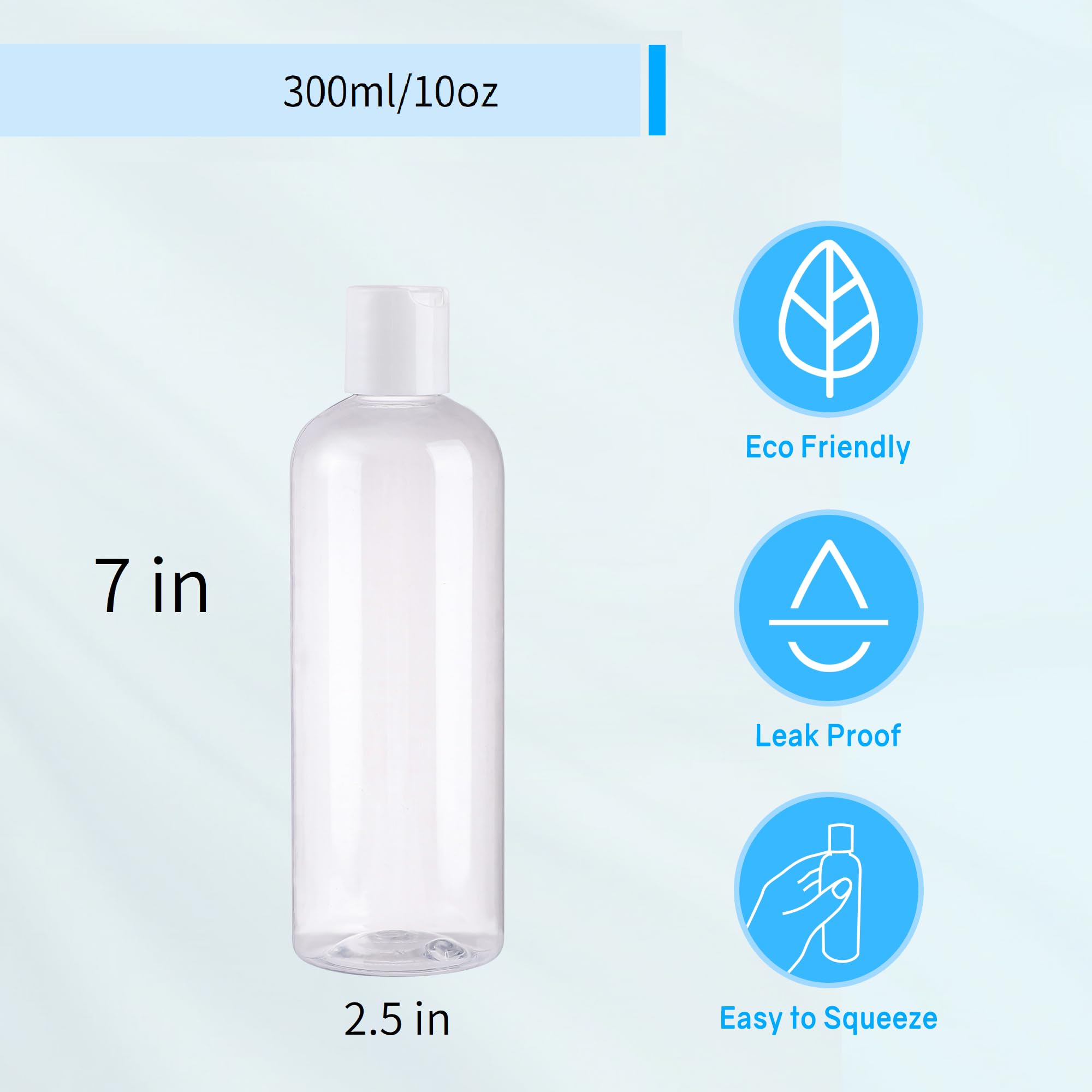 300ml 10oz Travel Bottles Set for Toiletries Big Squeeze Bottles Big Size Container Kit Portable Leak Proof Refillable Cosmetic Airplane Essential Shampoo Hair Conditioner Body Lotion Bath Shower Gel