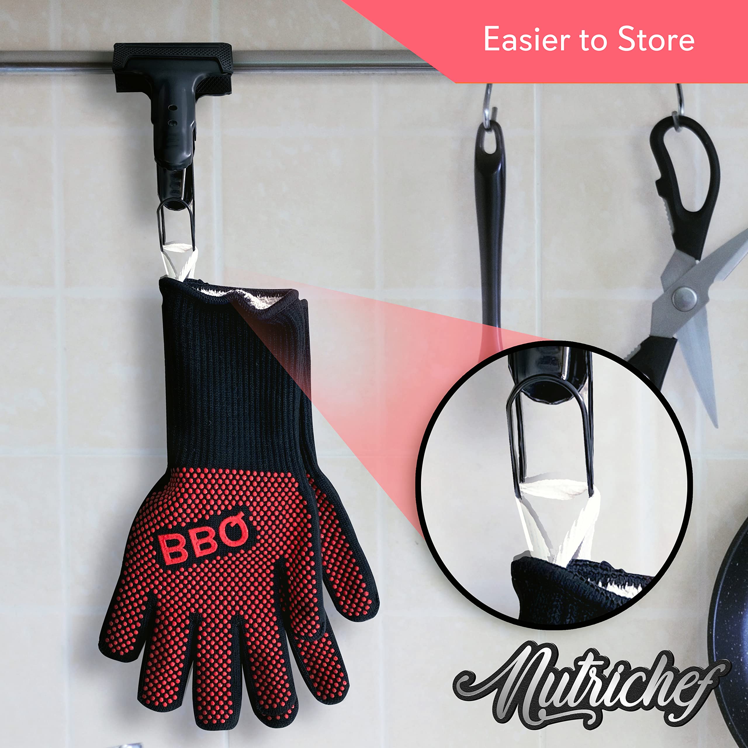 1472℉ Extreme Heat Resistant Grill Gloves - 14'' Food Grade Kitchen Oven Mitts, Silicone Non-Slip Cooking Gloves for Barbecue (Pair)