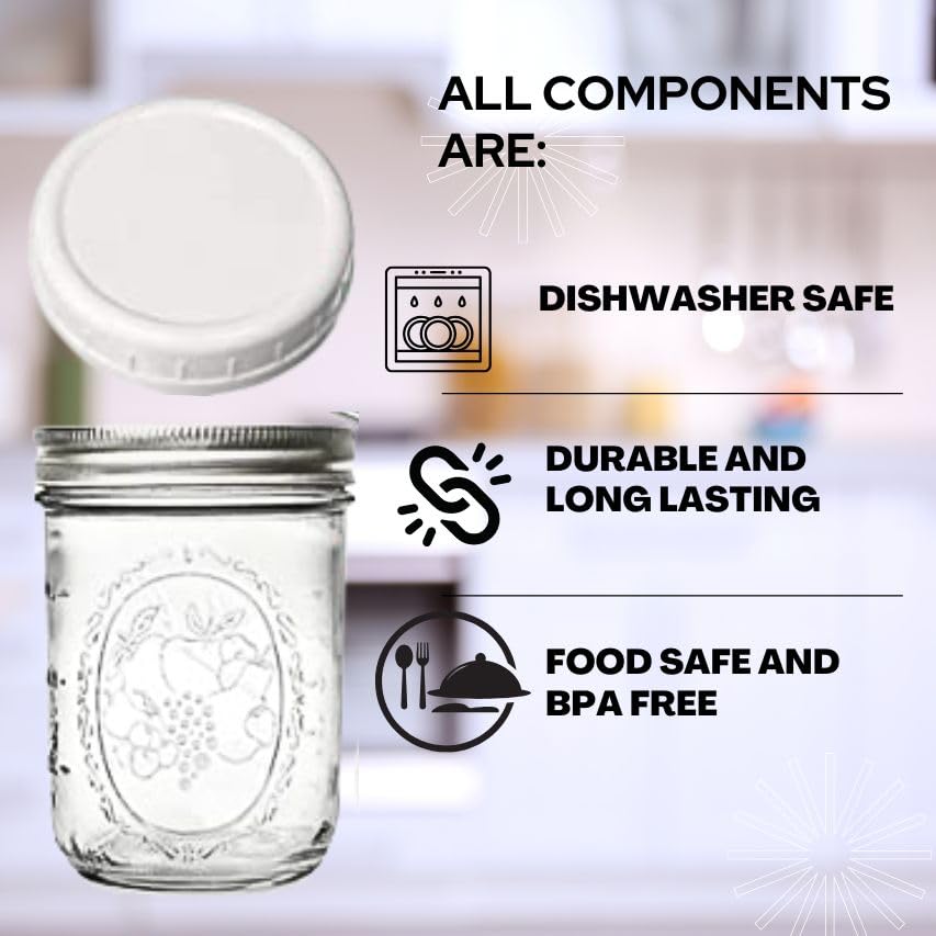 JARMING COLLECTIONS Mason Jars 16 oz with Plastic Lids (BPA Free) Pint Mason Jars Wide Mouth (set of 2)