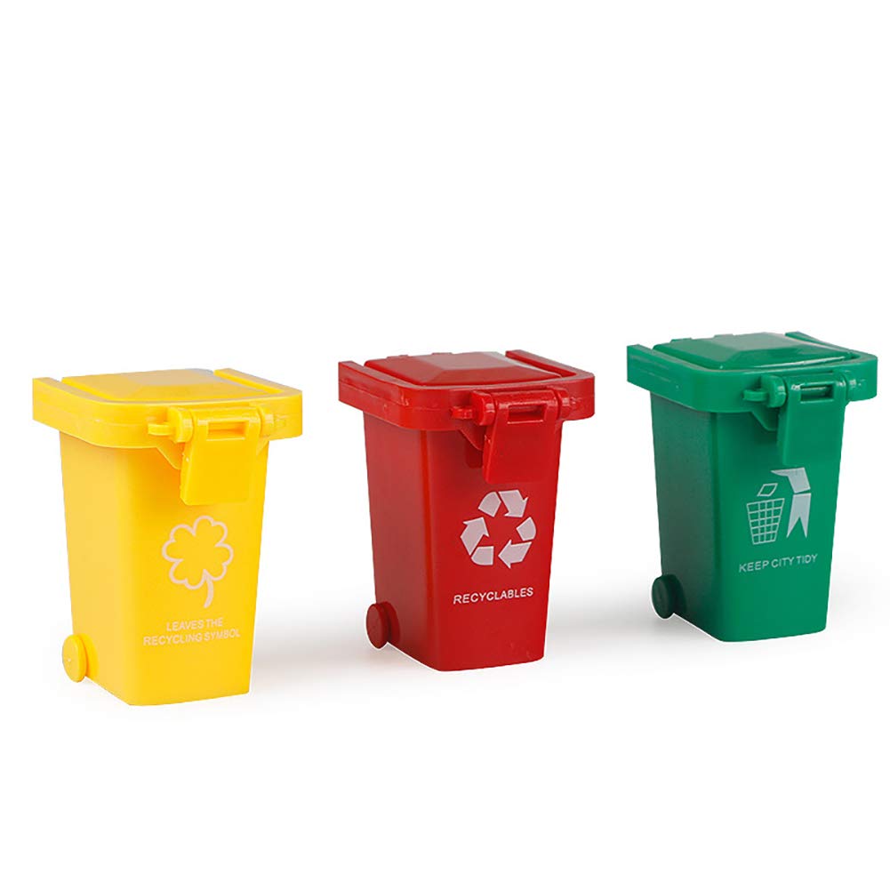 erDouckan Durable Trash Can, 3Pcs/Set Bright Color Kids Push Toy Plastic Vehicles Garbage Truck Trash Cans, Make Your Room Clean and Comfortable