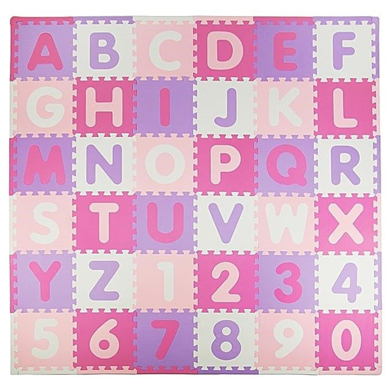 Tadpoles Foam Playmats for Kids, 36 Interlocking Tiles Teach the ABCs and Numbers 0-9, For Ages 3 and Up, Colors: Pink/Purple, 36 Count (Pack of 1)