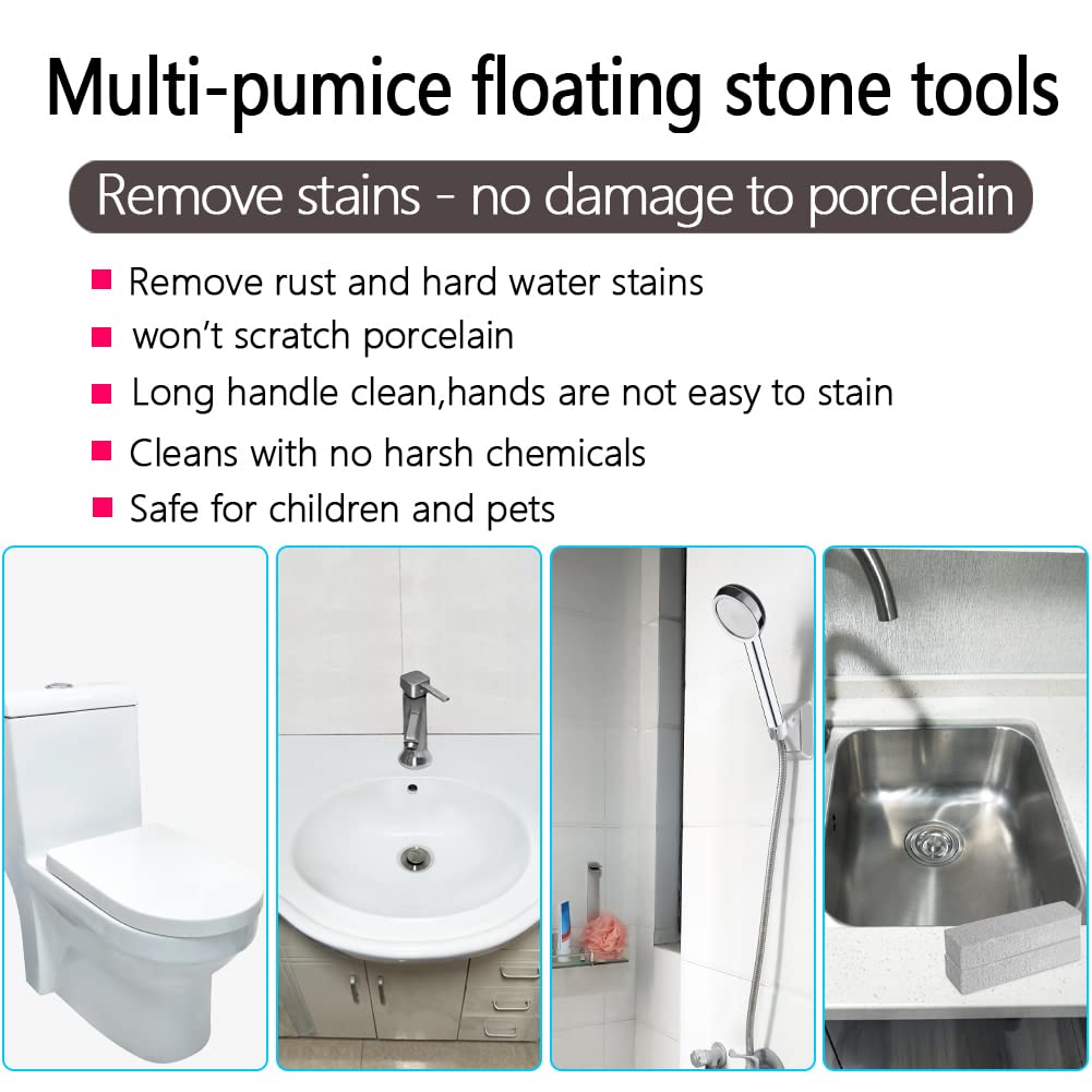 4TH Pumice Stone for Toilet Bowl Cleaning,Remove Away Limescale Stain,Hard Water Rings,Calcium Buildup,Iron and Rust,Scouring Stick for Tile/Bath-tub/Kitchen/Grill/Household - 4 Pack