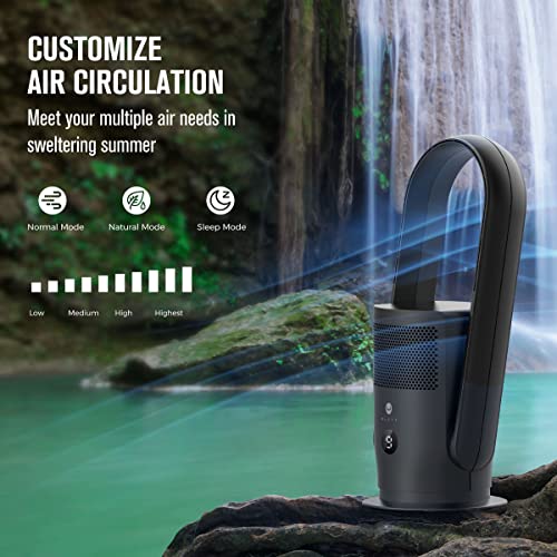 ULTTY Bladeless Tower Fan and Air Purifier in one, 90° Oscillating Bladeless Fan with Remote, Touch, 8H Timer, Floor Fans for Bedroom Whole Room Home Office R021, Black