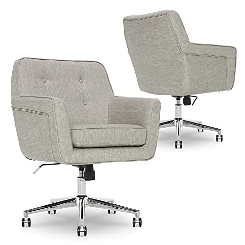 Serta Ashland Ergonomic Home Office Chair with Memory Foam Cushioning Chrome-Finished Stainless Steel Base, 360-Degree Mobility, Light Gray Fabric