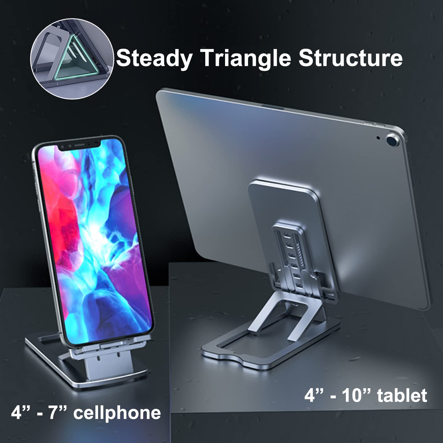 DTech Foldable Cell Phone Stand Holder Aluminum Adjustable Height Nonslip Adhesive Portable Cellphone Cradle for Desk Office Table Home Travel Mobile Smartphone - Gray