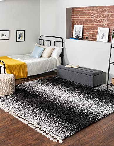 Unique Loom Hygge Shag Collection Area Rug - Gradient (7' 10" Square, Black and White)