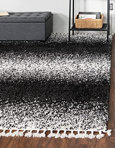 Unique Loom Hygge Shag Collection Area Rug - Gradient (7' 10" Square, Black and White)