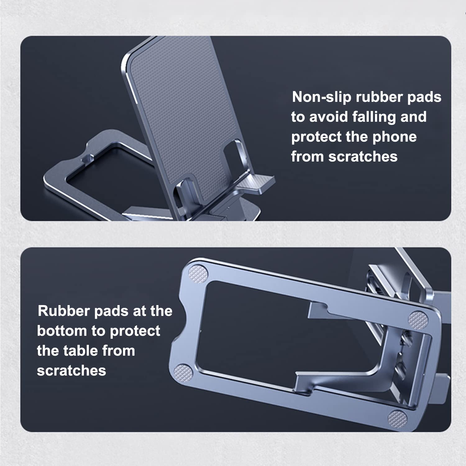 DTech Foldable Cell Phone Stand Holder Aluminum Adjustable Height Nonslip Adhesive Portable Cellphone Cradle for Desk Office Table Home Travel Mobile Smartphone - Gray